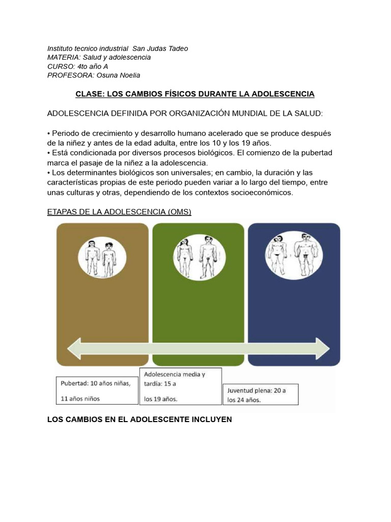 Clase - Cambios Fisicos y Psicologicos Durante La Adolescencia PDF ...