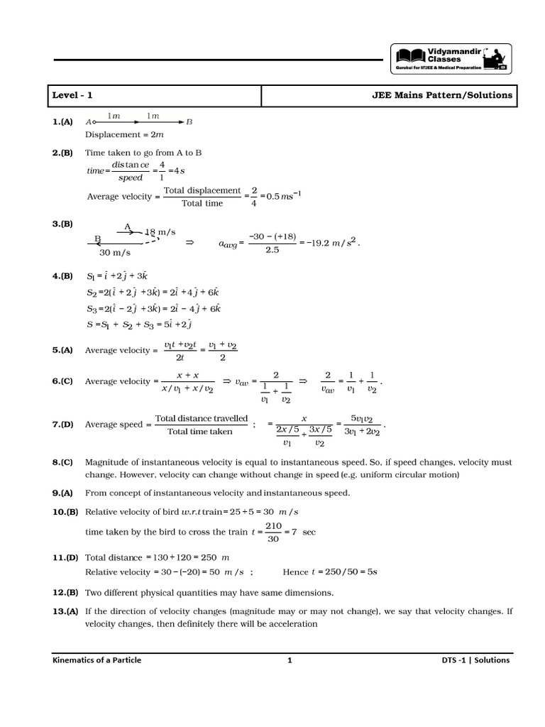 Kinematics Solution DTS-1 | PDF