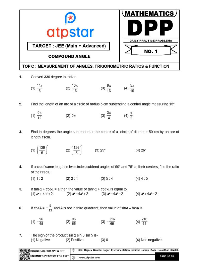 DPP1_to_10_With_solutions-20240312170604534265 | PDF | Angle | Trigonometric Functions