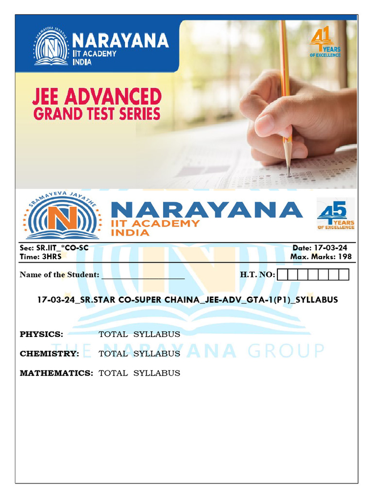 Narayana Gtas 2023-24 - Jee Adv | PDF | Gases | Force