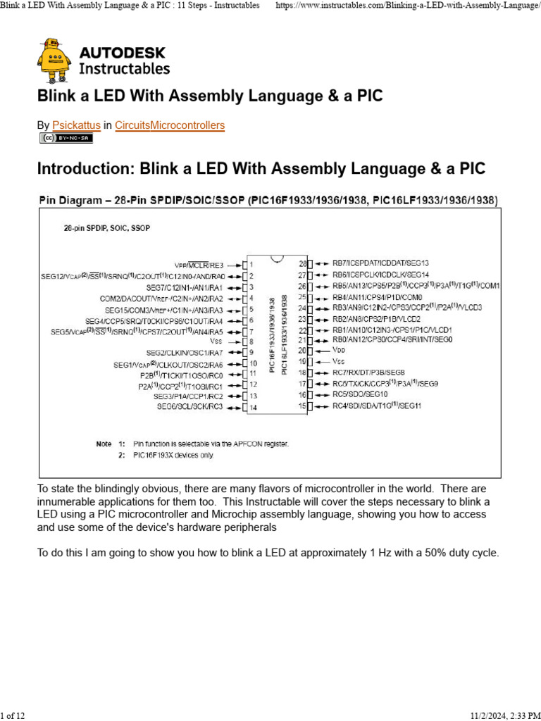 Blink A LED With Assembly Language & A PIC - 11 Steps | PDF ...