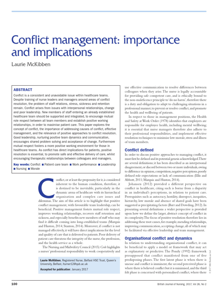 Conflict In Healthcare Pdf Nursing Leadership