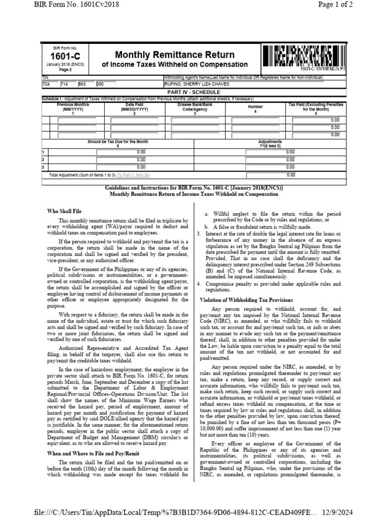 1601c Nov 2024 Sarios 2nd Page | PDF | Taxes | Payments