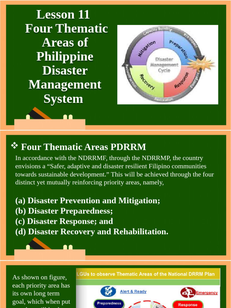 Lesson 11 Four Thematic Areas of Philippine Disaster Management System | PDF | Emergency ...