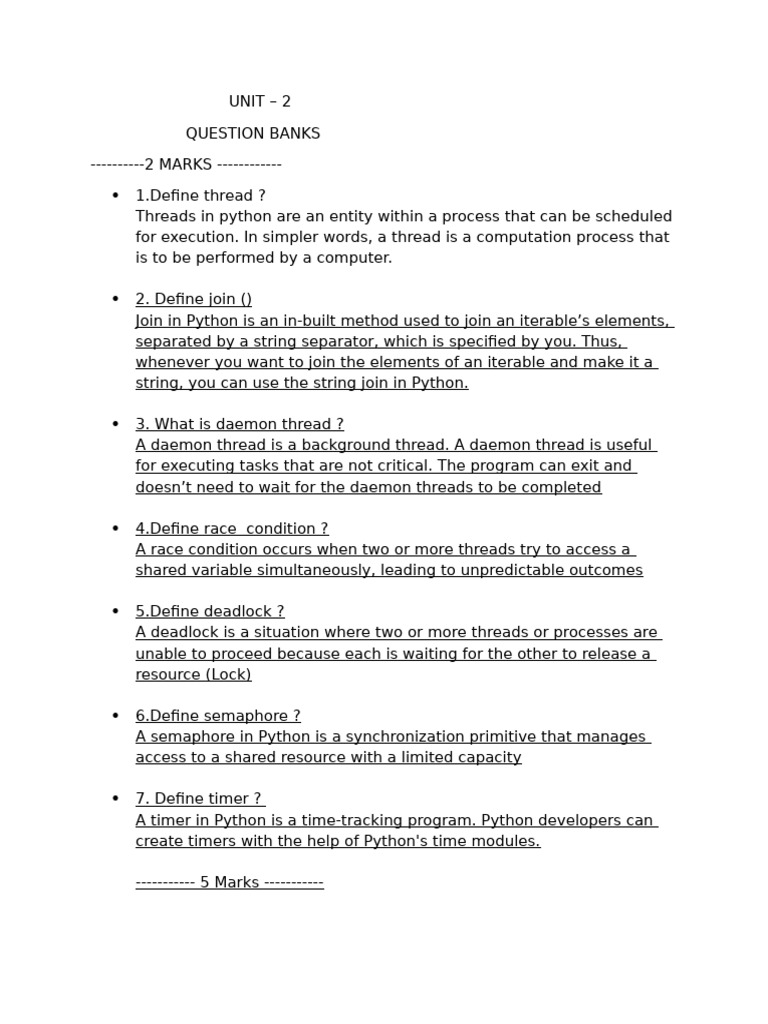Python Unit - 2 Answer Bank | PDF | Thread (Computing) | Process ...