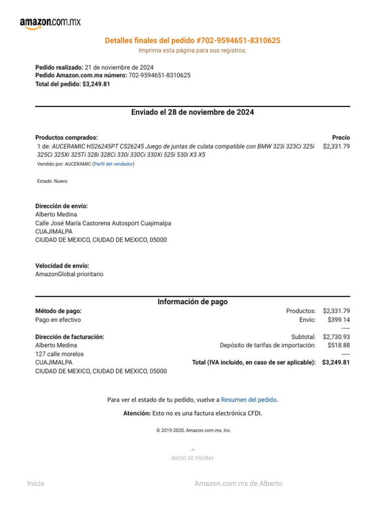 .MX - Pedido 702-9594651-8310625 | PDF