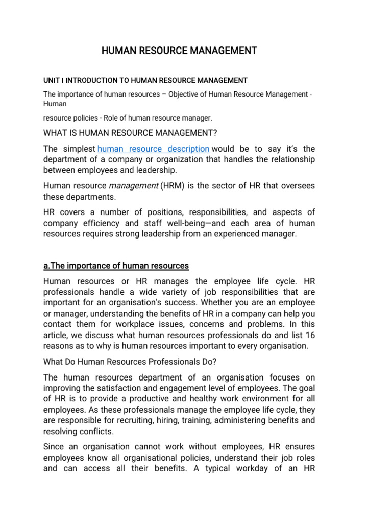 HRM Notes | PDF | Human Resource Management | Human Resources