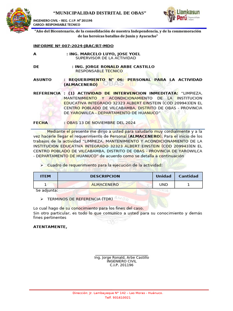 INFORME N° 07 ALMACENERO | PDF