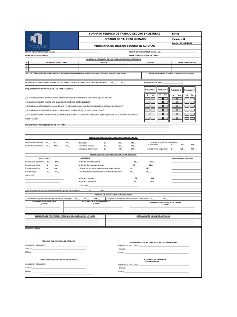 FORMATO-PERMISO-DE-TRABAJO-SEGURO-EN-ALTURAS-V1 | PDF | Andamio | Escalera