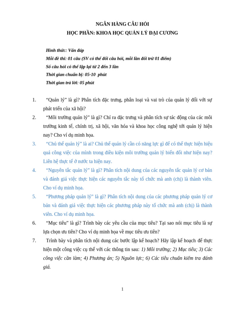 2023. Câu hỏi Vấn đáp KHQL | PDF