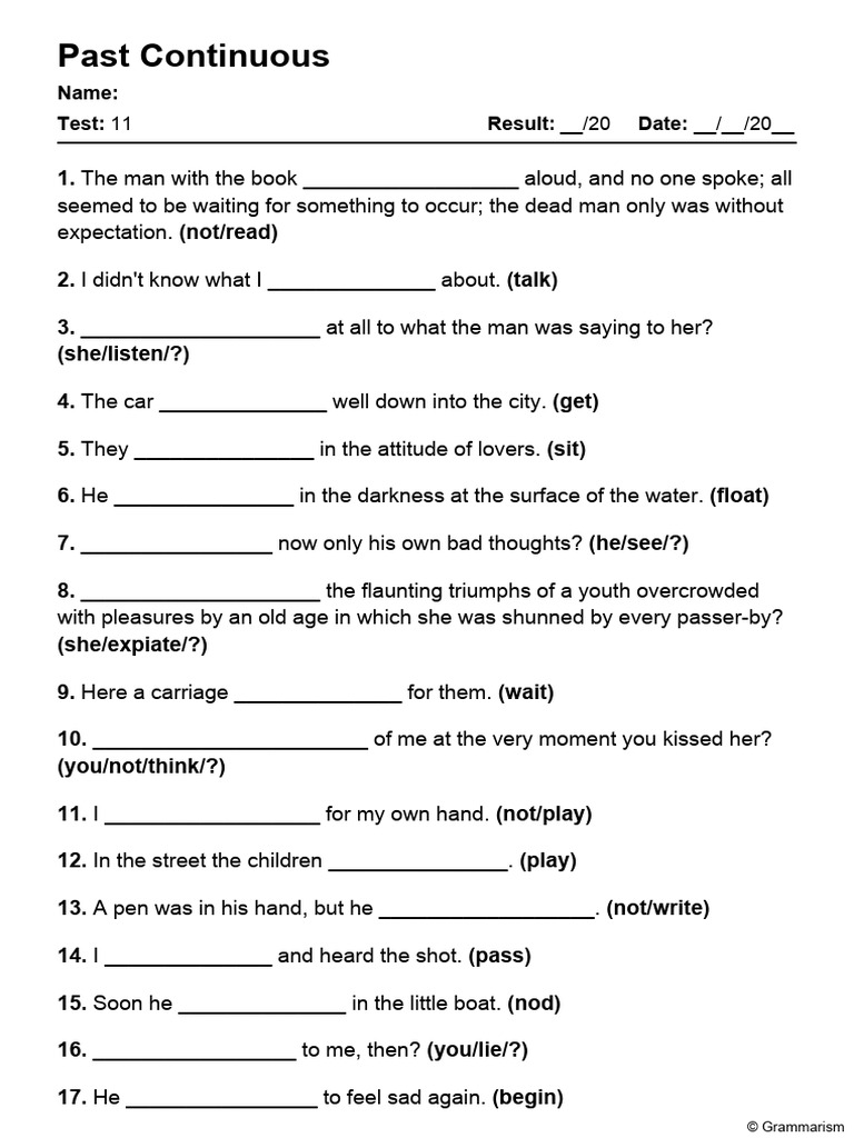 Grammarism Past Continuous Test 11 1336169 | PDF