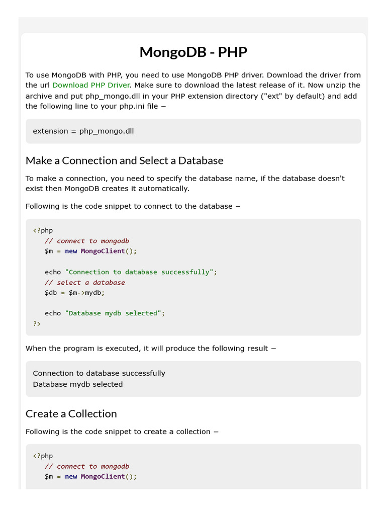 Mongodb - Php | PDF | Php | Mongo Db Mongodb - Php | PDF | Php | Mongo Db