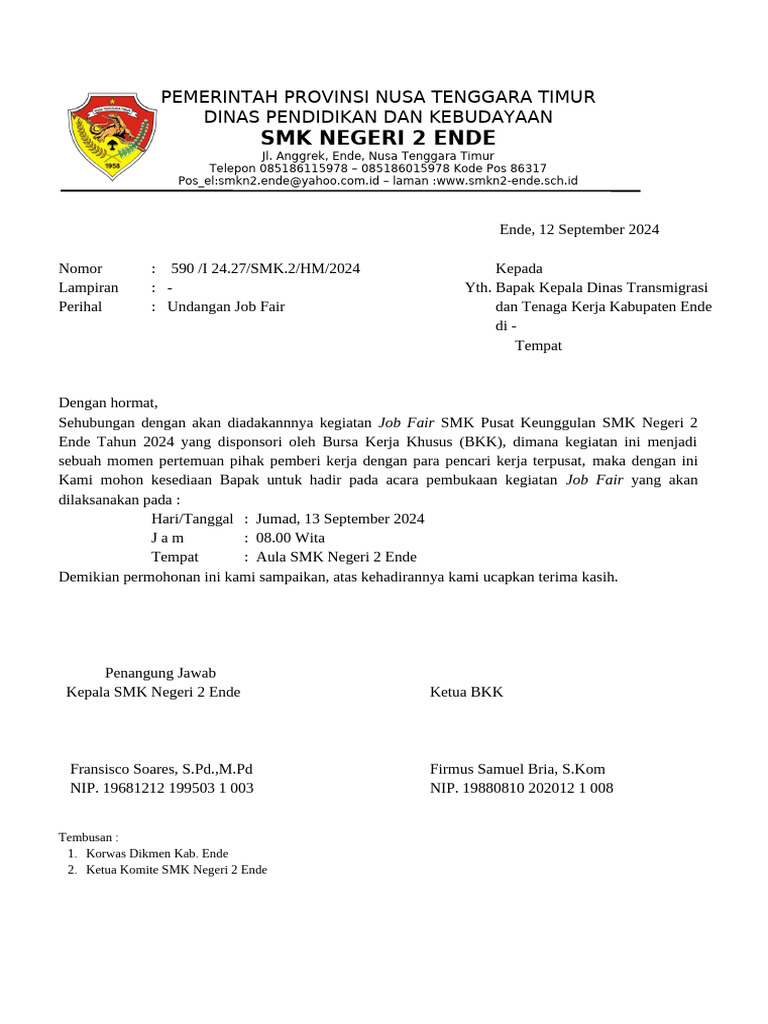 Undangan Job Fair SMK Negeri 2 Ende | PDF