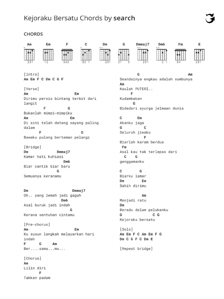 Kejoraku Bersatu Chords | PDF