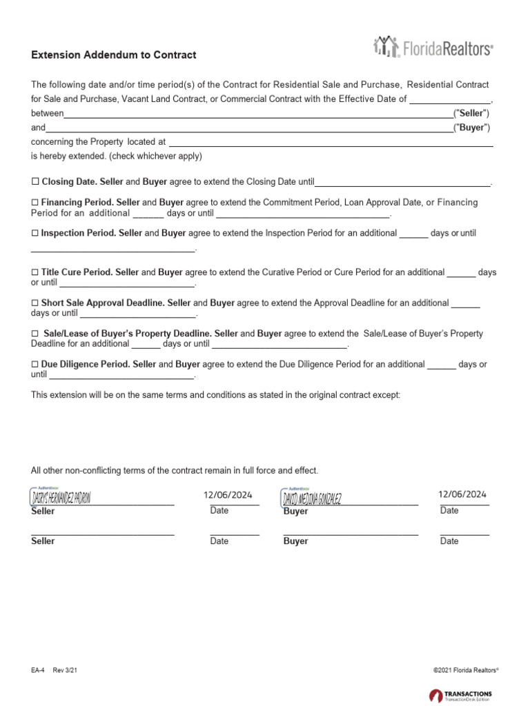 Extension Addendum To Contract (EA-4) (Rev 032021) | PDF | Private Law ...