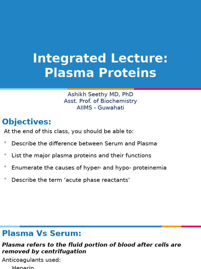 Plasma Proteins - Integrated Lecture - Nov 12 2024 | PDF | Blood Plasma ...