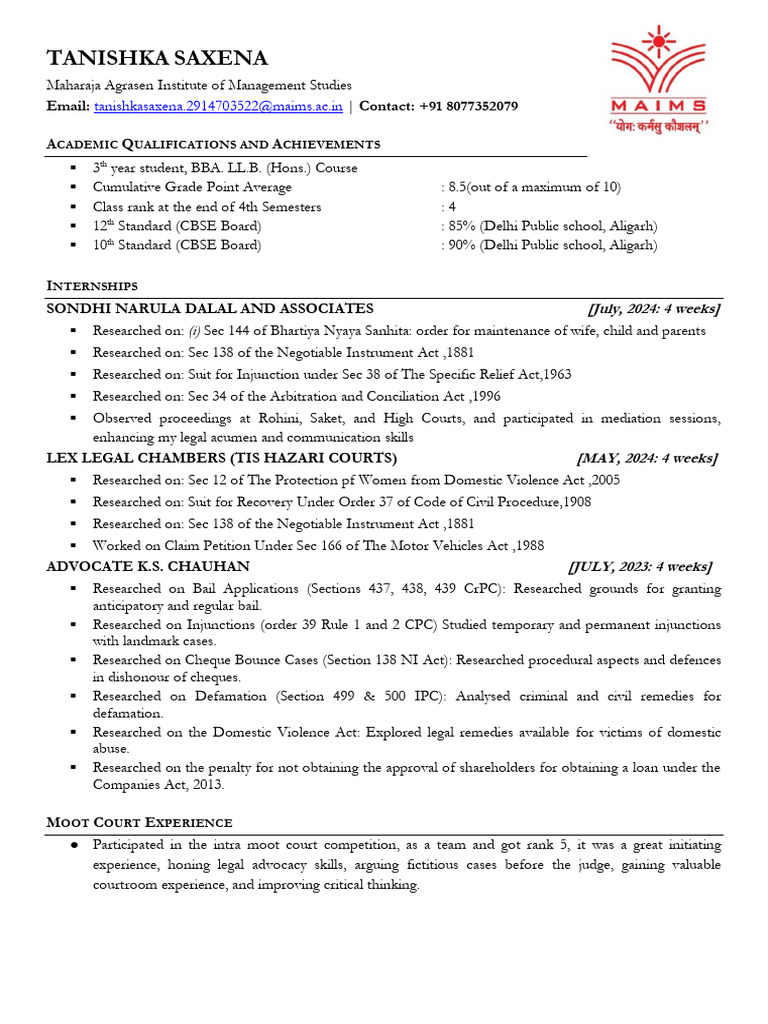 CV Tanishka | PDF | Judiciaries | Public Law