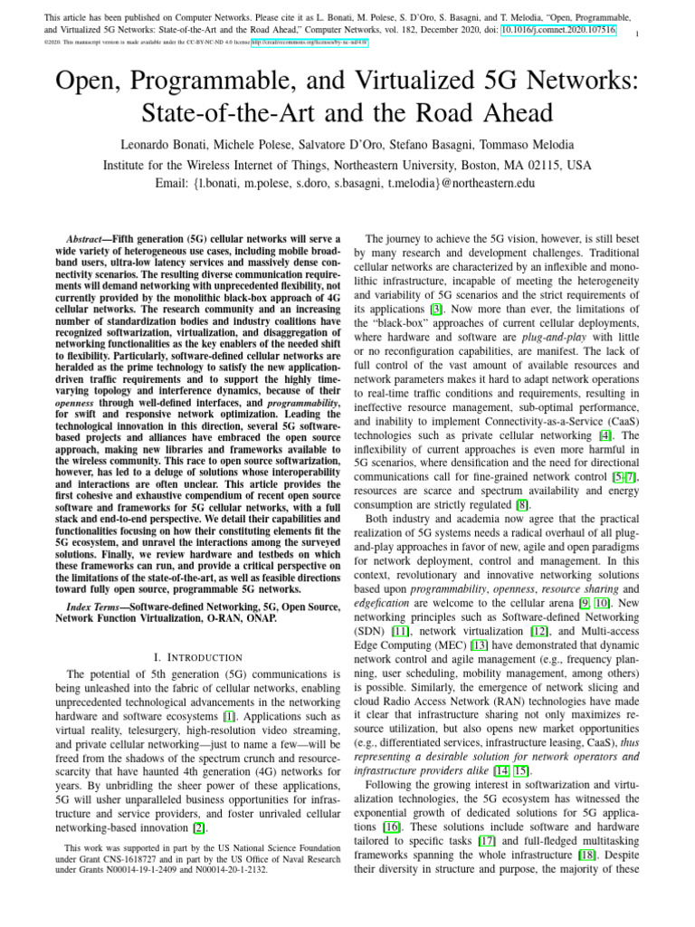 Open, Programmable, and Virtualized 5G Networks: State-of-the-Art and The Road Ahead | PDF ...
