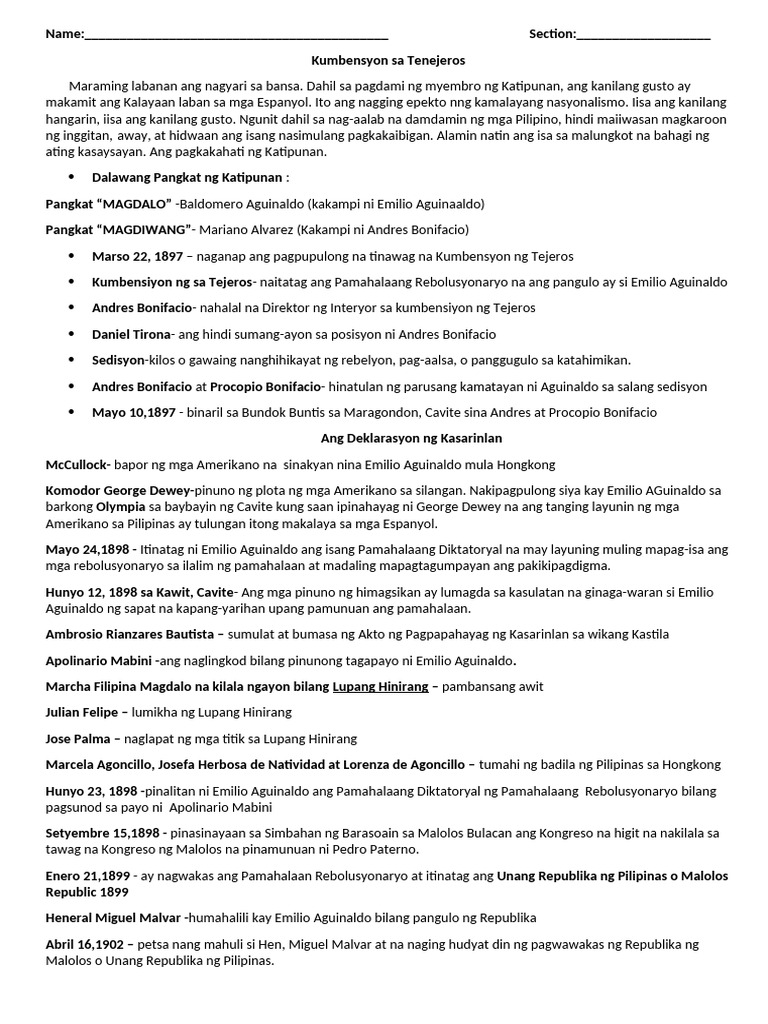 AP HANDOUTS Kumbensyon Kasarinlan | PDF