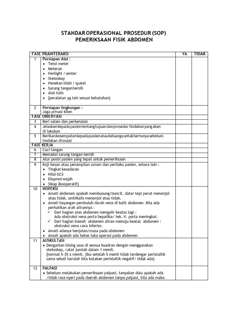 SOP Pemfis Abdomen Dan Thorax | PDF
