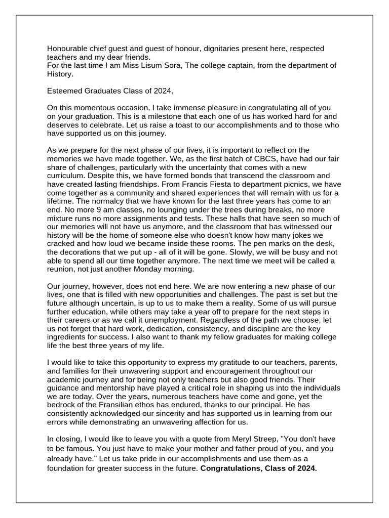 Valedictorian Speech | PDF Valedictorian Speech | PDF