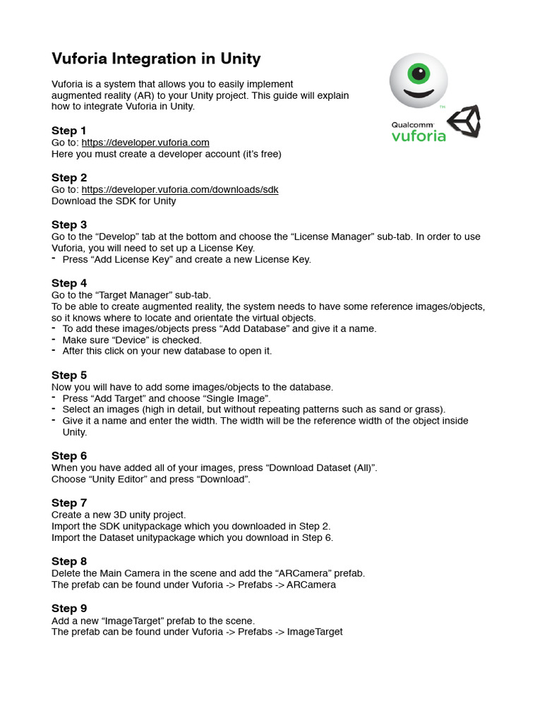 Vuforia Integration in Unity PDF | PDF | Unity (Game Engine ...