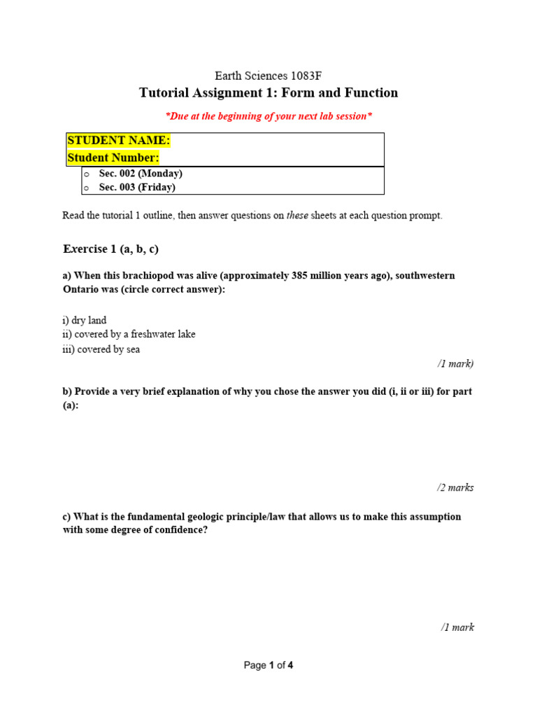 Tut 1-Worksheet-Student | PDF | Fossil