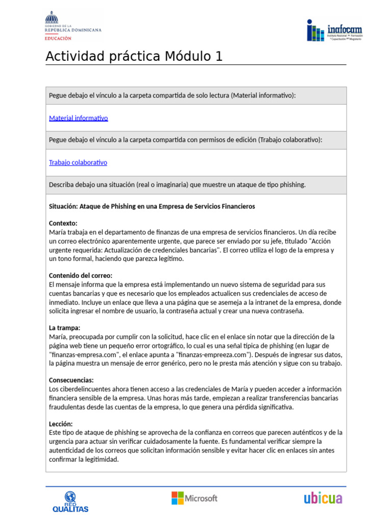 Plantilla Actividad Practica Modulo 1 | PDF