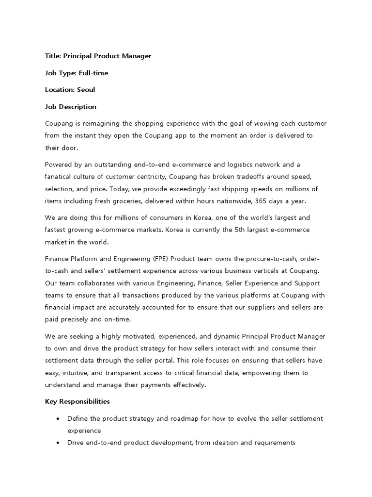 FPE - Principal Product Manager | PDF | Communication | E Commerce