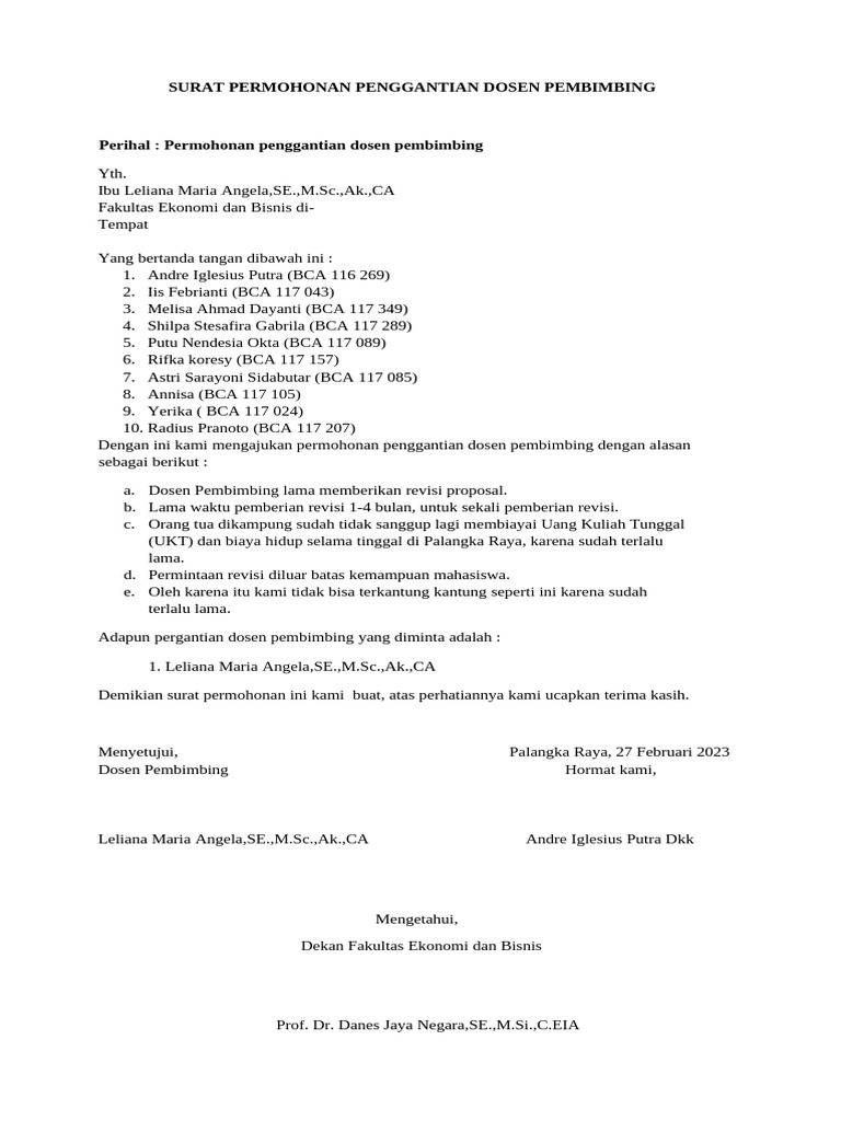 Surat Pergantian Dosen Pembimbing. | PDF
