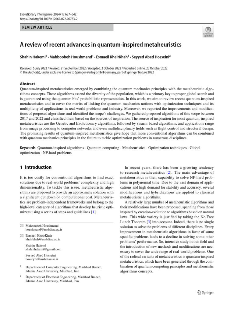 A Review of Recent Advances in Quantum-Inspired Metaheuristics - 2024 | PDF | Quantum Computing ...