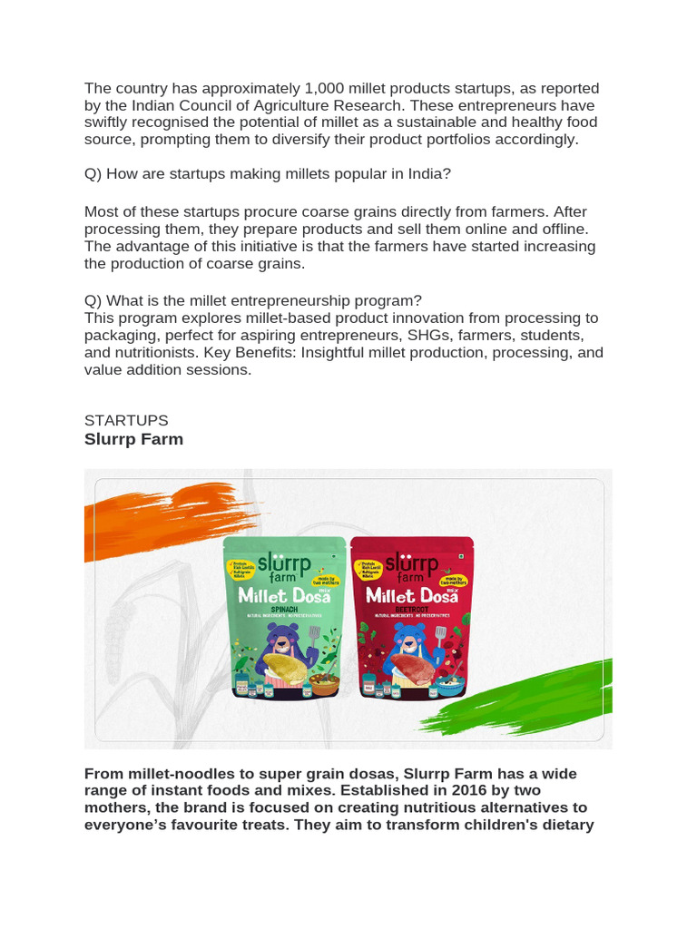 Millet Startups Transforming India | PDF