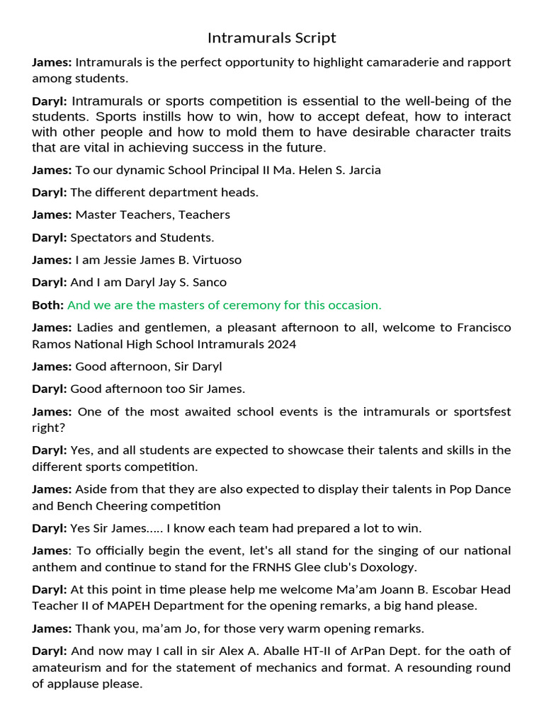 Intramurals Script Final | PDF