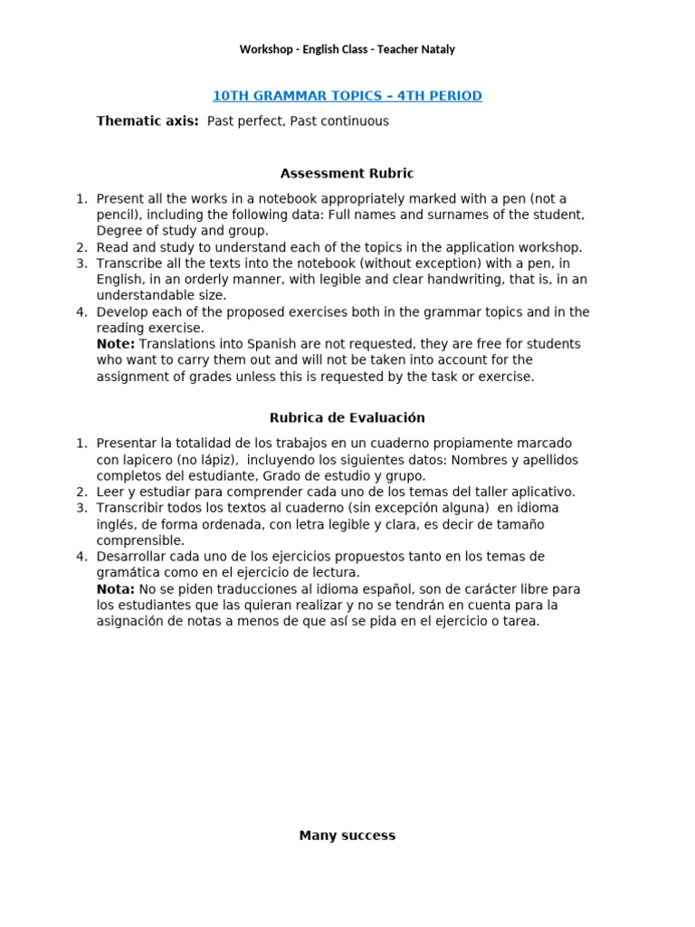 10º INGLES Grammar Topics 4º Period | PDF | Grammatical Tense | English ...