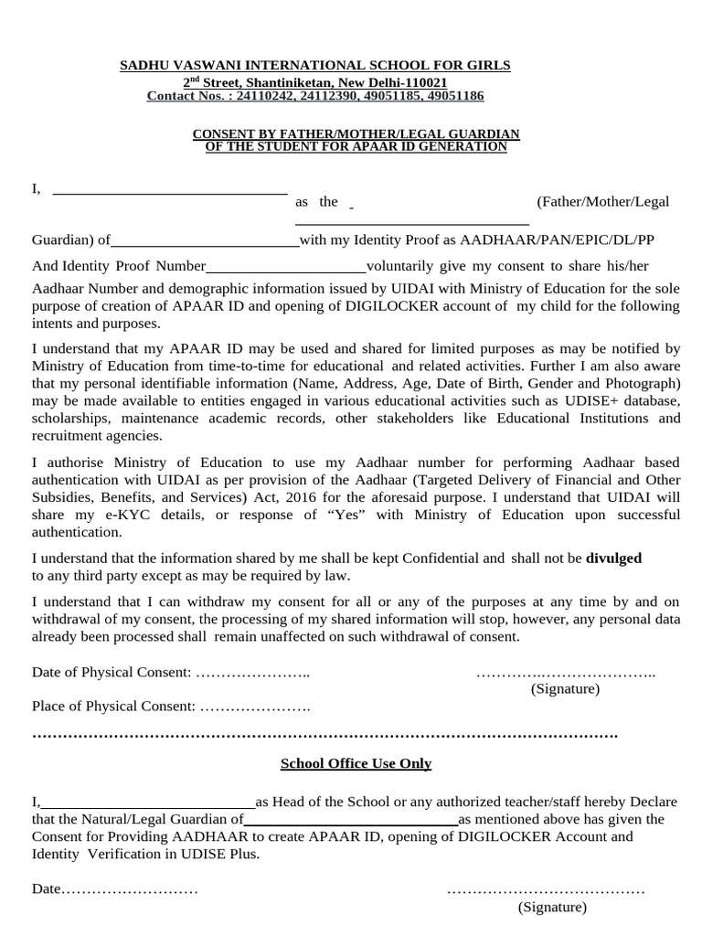 Aapar Consent Form | PDF | Privacy | Authentication