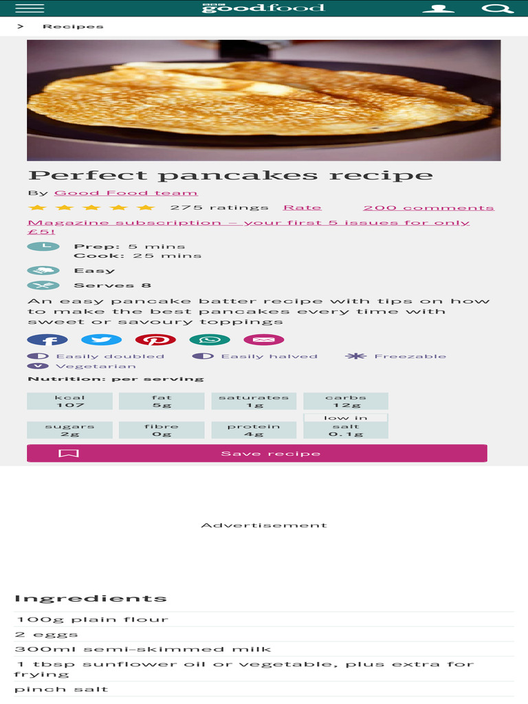 Easy Perfect Pancakes Recipe | PDF | Pancake | Batter (Cooking)