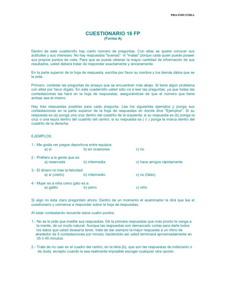 Cuestionario 16 FP | PDF | Cuestionario