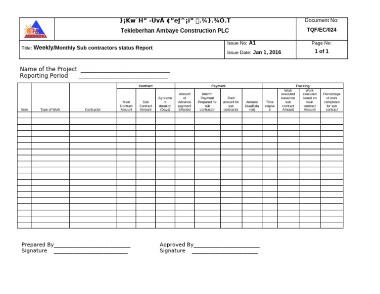 024 Subcontractors Status Report | PDF