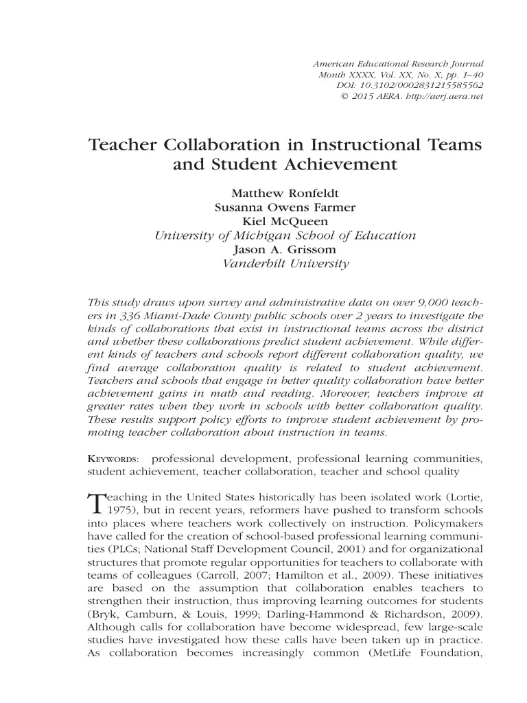 Teacher Collaboration and Student Success | PDF | Teachers ...