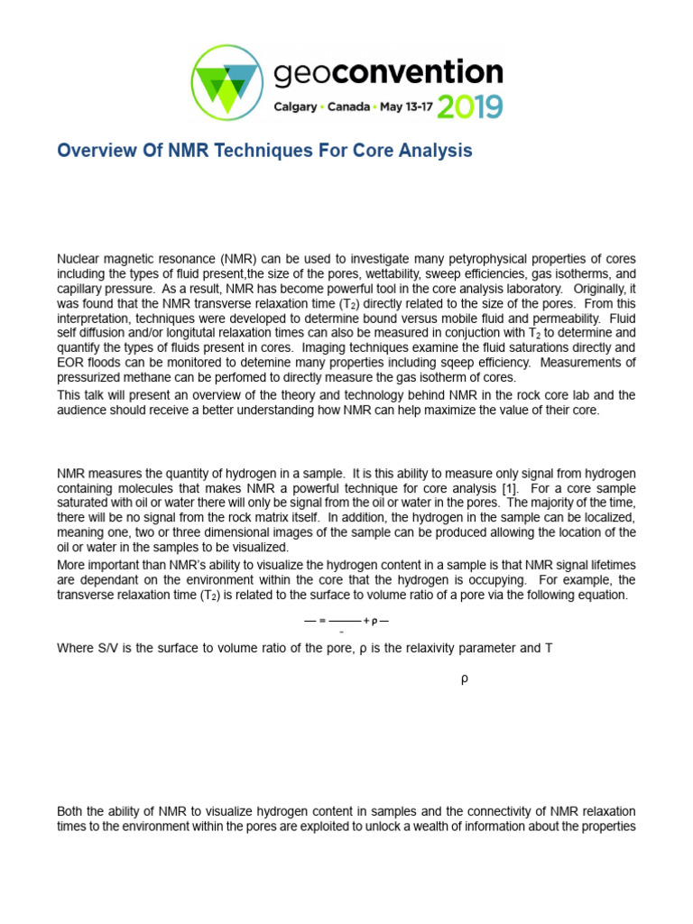 GC2019 114 Overview of NMR Techniques For Core Analysis | PDF | Nuclear ...