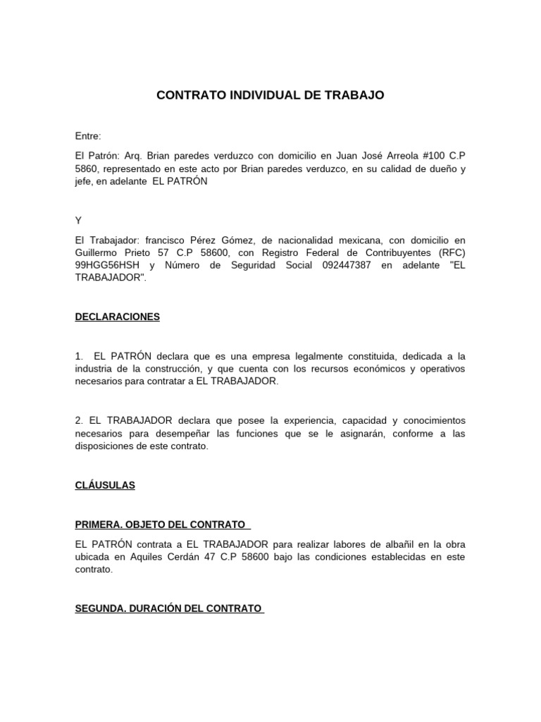 Contrato Individual de Trabajo | PDF | Salario | México