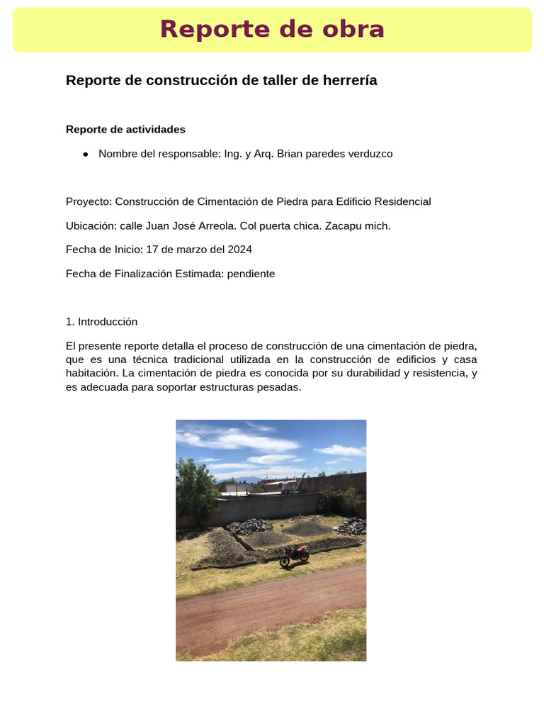 Reporte De Obra Pdf Fundación Ingeniería Ingeniería Estructural
