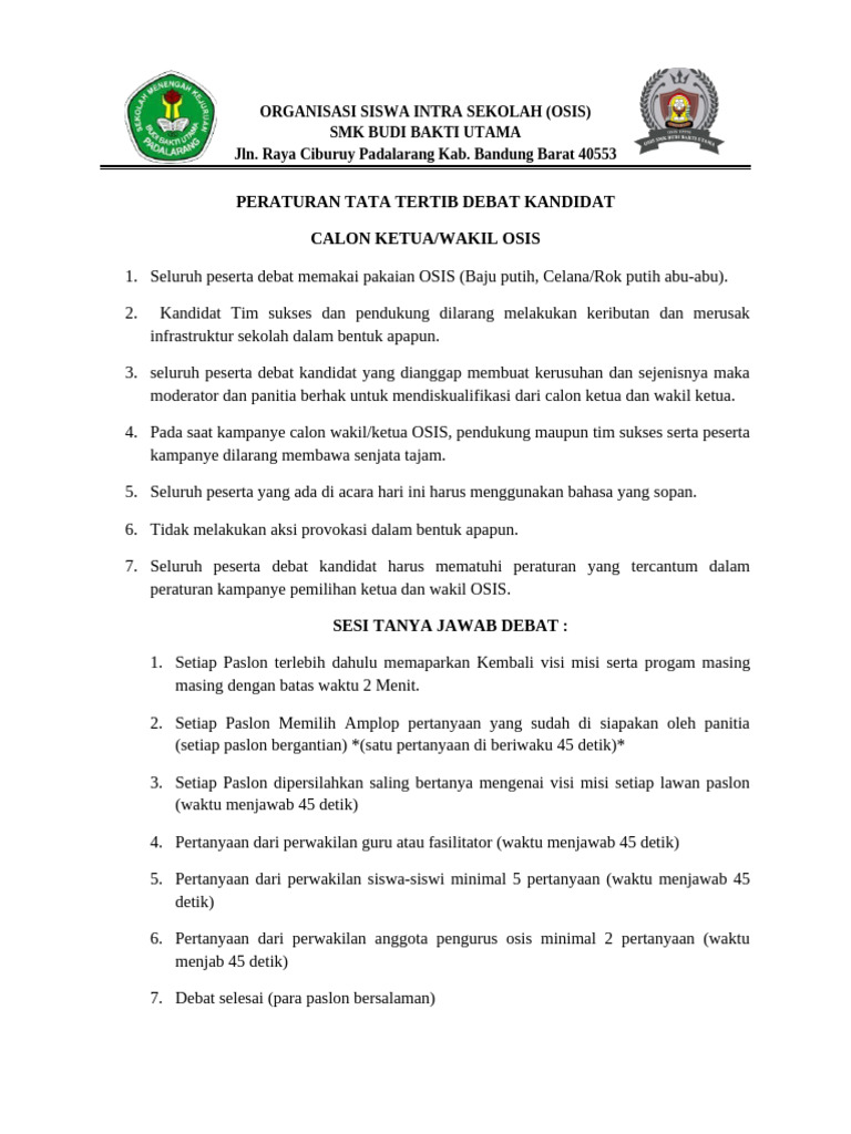 Peraturan Debat Calon OSIS 2023 | PDF