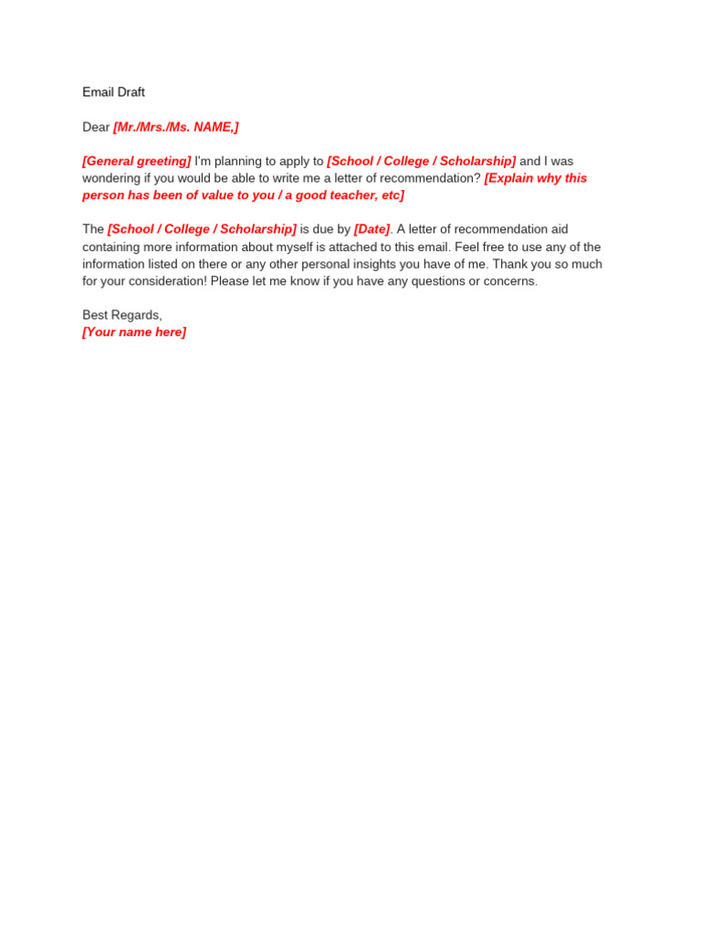 Lor Email Draft (Master - Make A Copy) | PDF