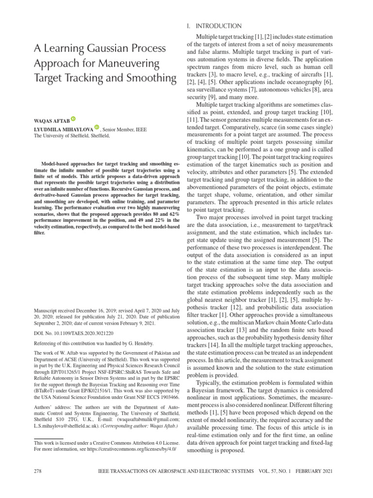 A Learning Gaussian Process Approach For Maneuvering Target Tracking and Smoothing | PDF ...