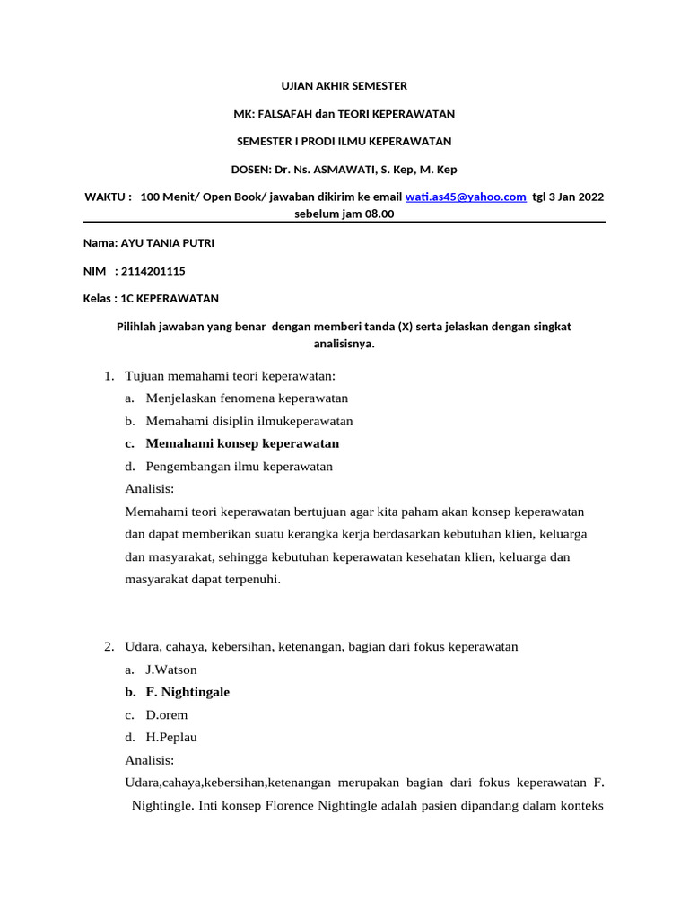 Soal falsafah teori Kep AYU TANIA PUTRI | PDF