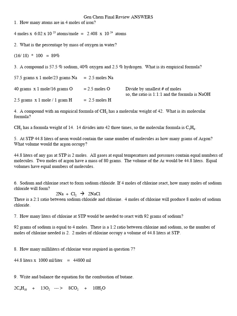 Chemistry - Semester - 2 - Final - Review - Answers Otherr School | PDF ...