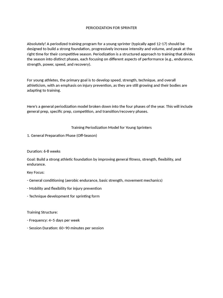 Periodization For Young Sprinter | PDF | Strength Training | Running