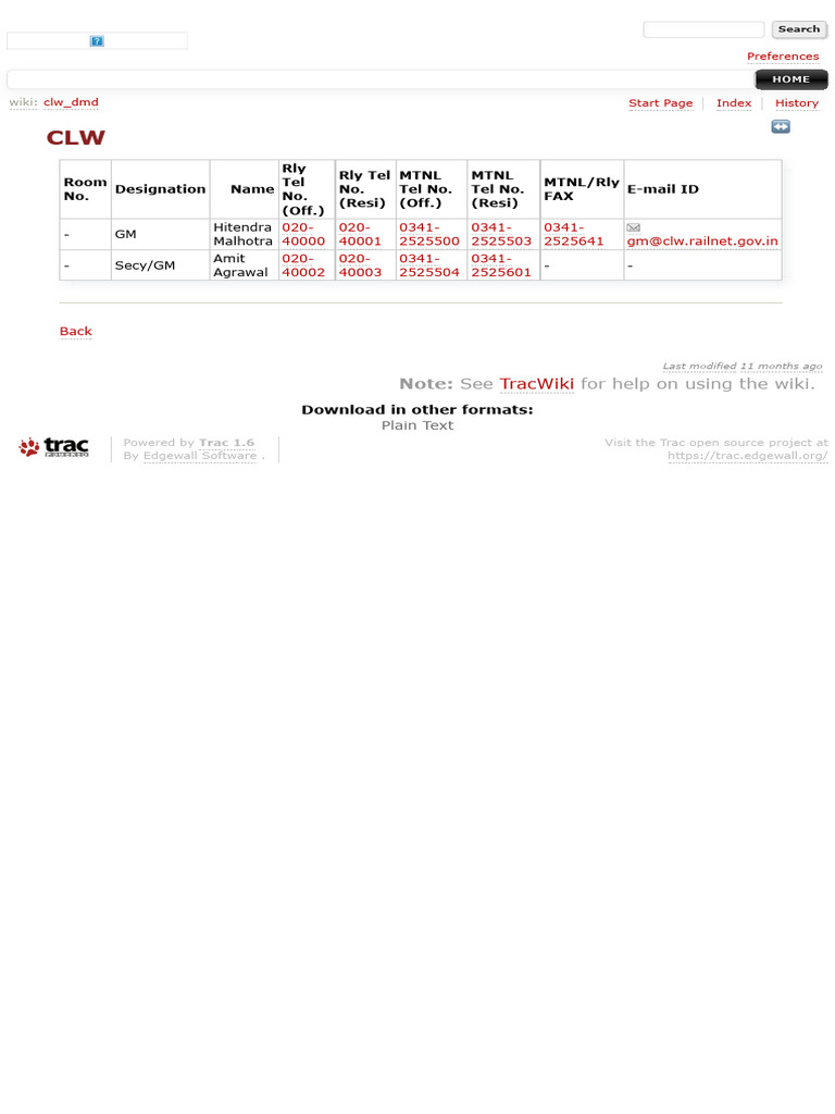 CLW - DMD - Railway Board Directory | PDF