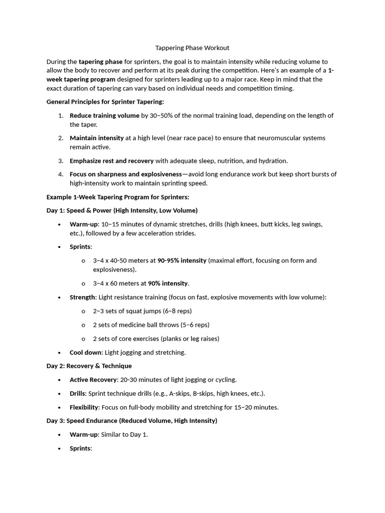 Tappering Phase Workout | PDF | Strength Training | Physical Exercise